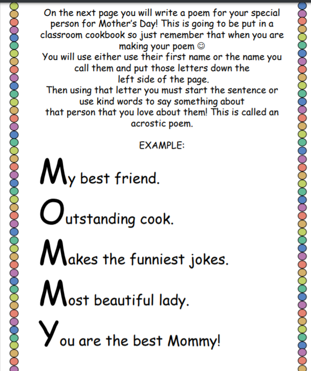 Mother's Day Recipe Book/Poetry Book - Amped Up Learning