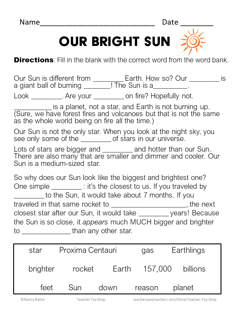 Sun Worksheet - FREE