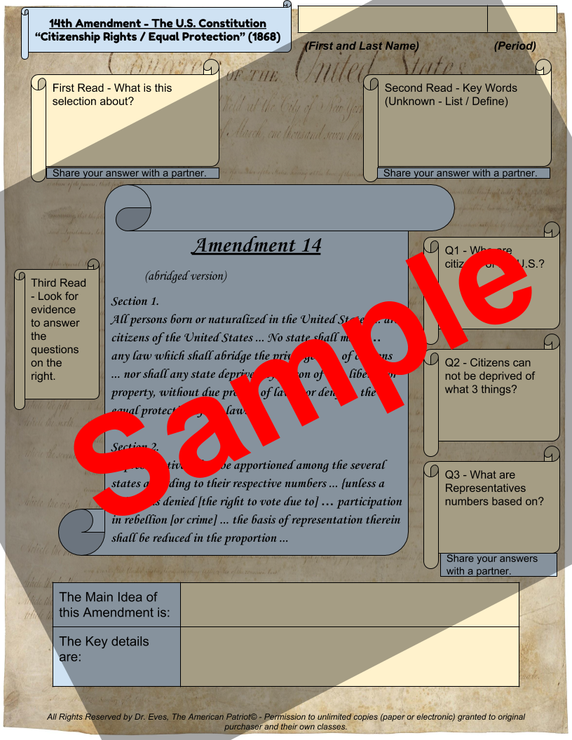 14th Amendment - "Citizenship Rights-Equal Protection" - Enhanced DBQ ...