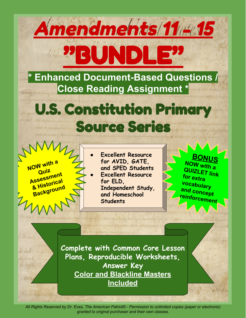 Constitutional Amendments - BUNDLE - #11 - 15 - Enhanced DBQ - Close ...