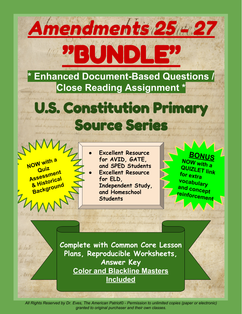 Constitutional Amendments - BUNDLE - #25 - 27 - Enhanced DBQ - Close ...