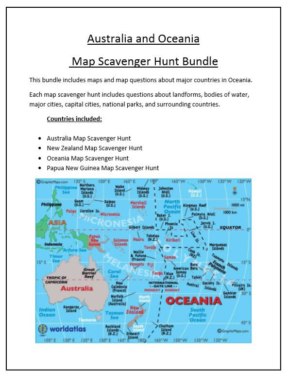 Australia and Oceania Map Scavenger Hunt Bundle - Amped Up Learning