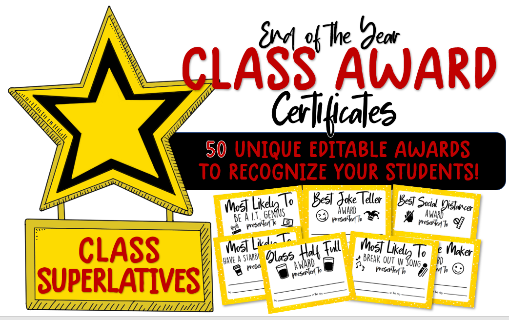 Class Superlatives- 50 Unique Customizable Awards- Great for Distance ...