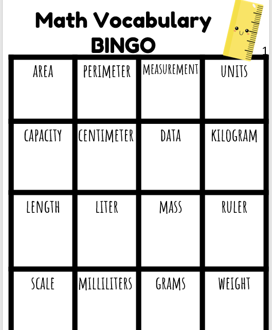 3rd Grade Math Vocab BINGO (4 different games)