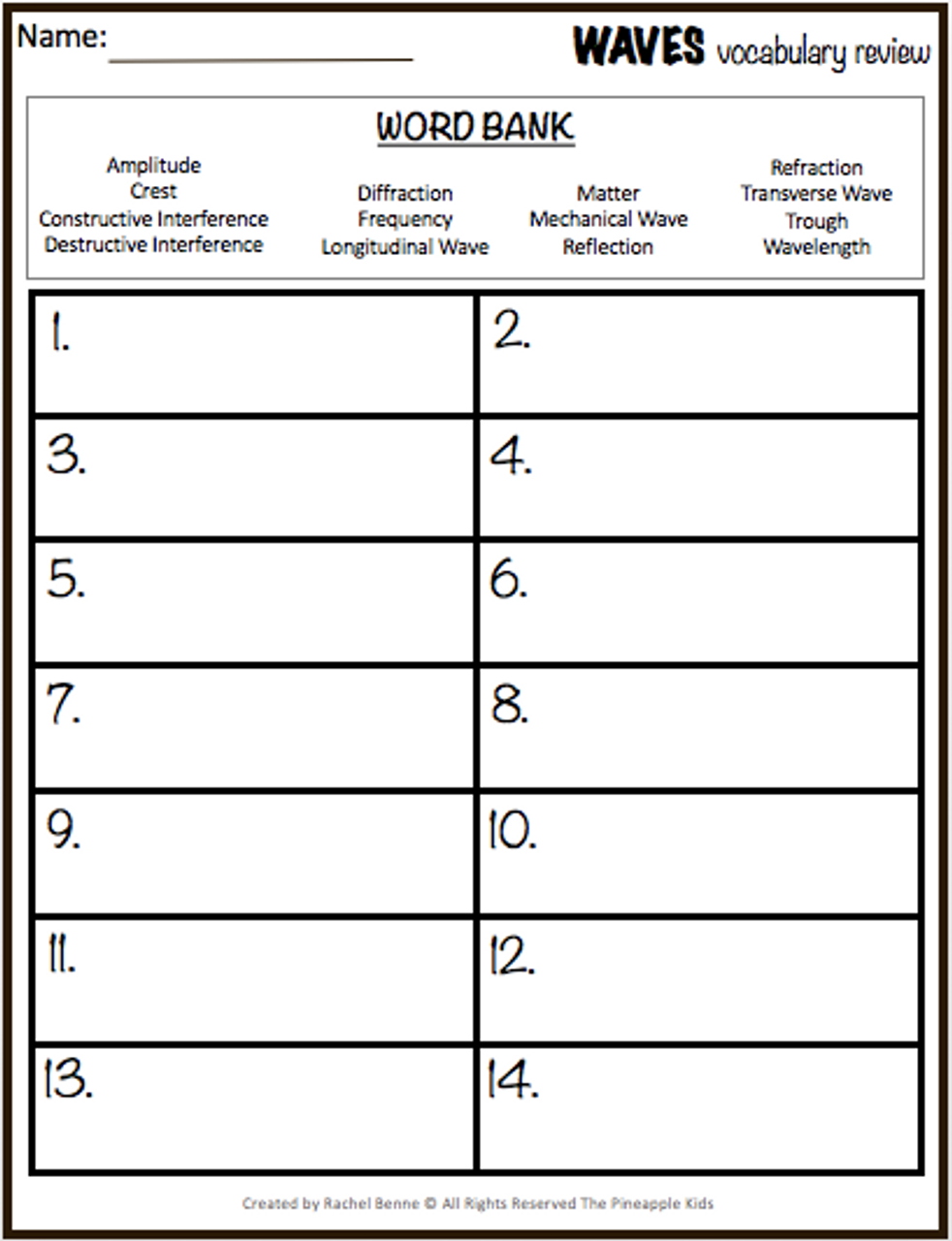 Waves Vocabulary Review Activities