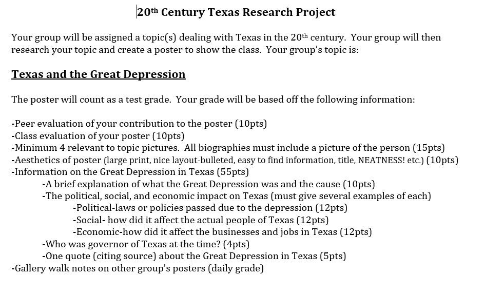 Texas History - 20th Century Project and Gallery Walk - Amped Up Learning
