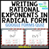 Writing Rational Exponents in Radical Form: Google Forms Quiz - 20 Problems