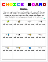 Choice Board Template for any subject - online learning friendly ...