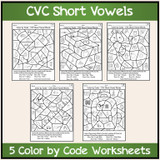 Color by Code Worksheets CVC Short Vowel