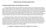 Medieval Europe Role of The Catholic Church Lesson: Article and Questions