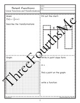 Linear Function Transformations Classwork or Homework* - Amped Up Learning