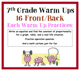 7th grade Warm-ups - Set 2, fractions, constant of proportionality