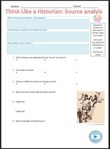 Think Like a Historian - Source Analysis Graphic Organizer for lesson ...