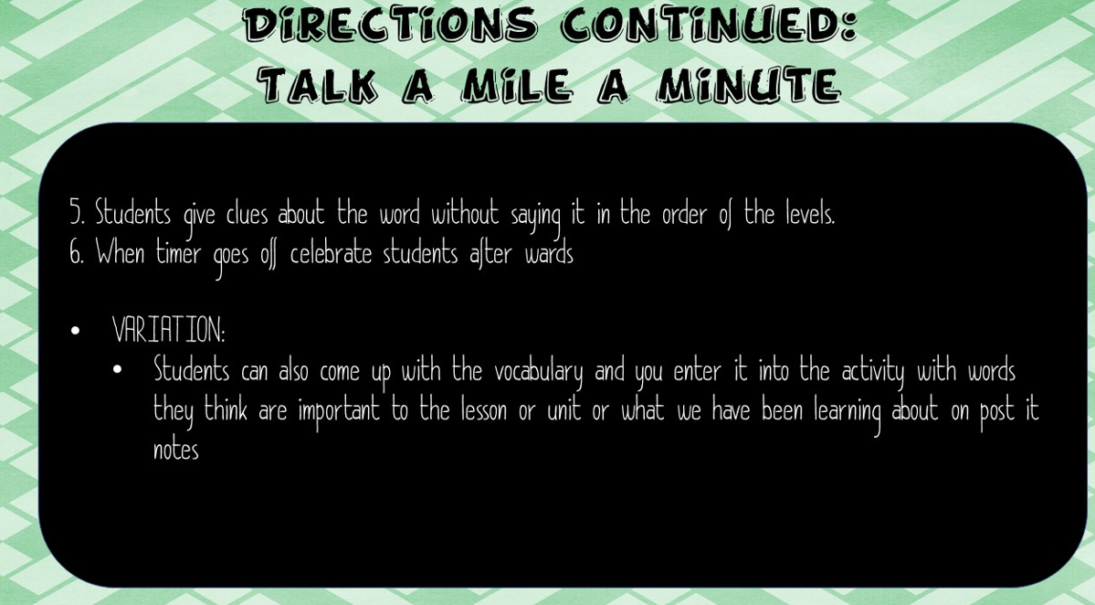 Vocabulary Activity: Talk a Mile a minute - Amped Up Learning
