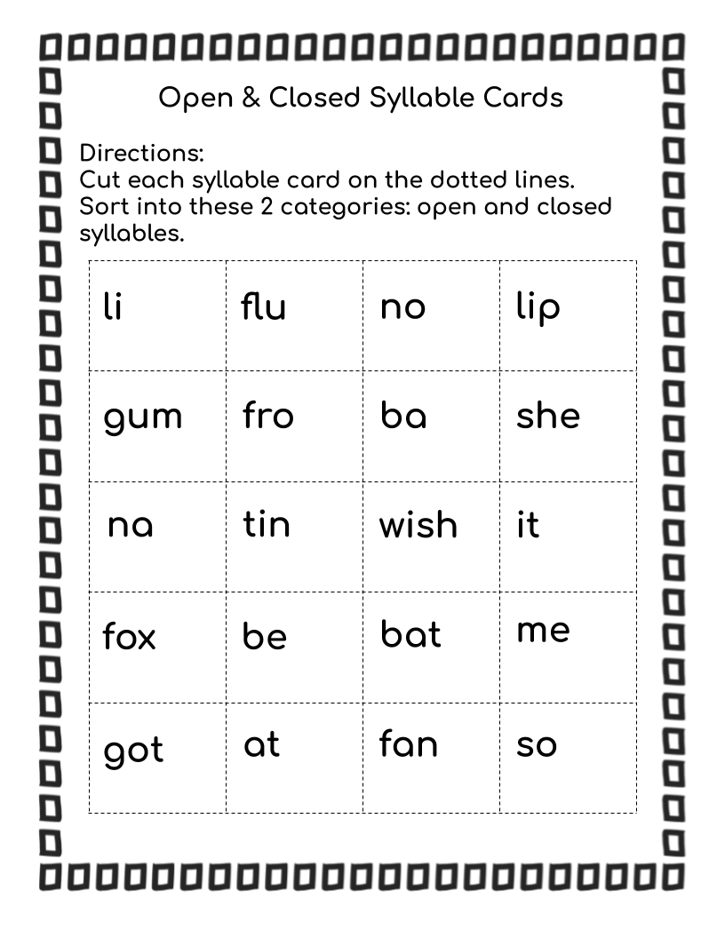 Syllable Types: Open & Closed Syllable Interactive Printable Activity Pack