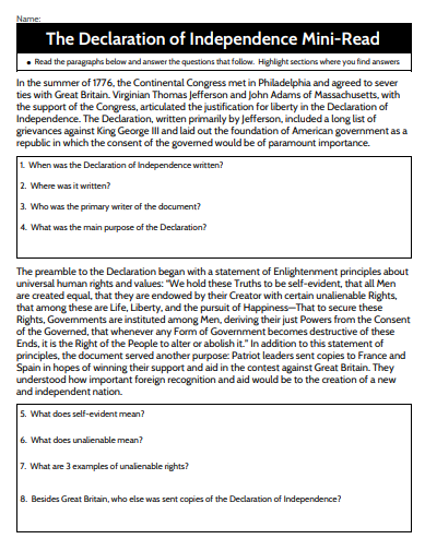 The Declaration of Independence Reading