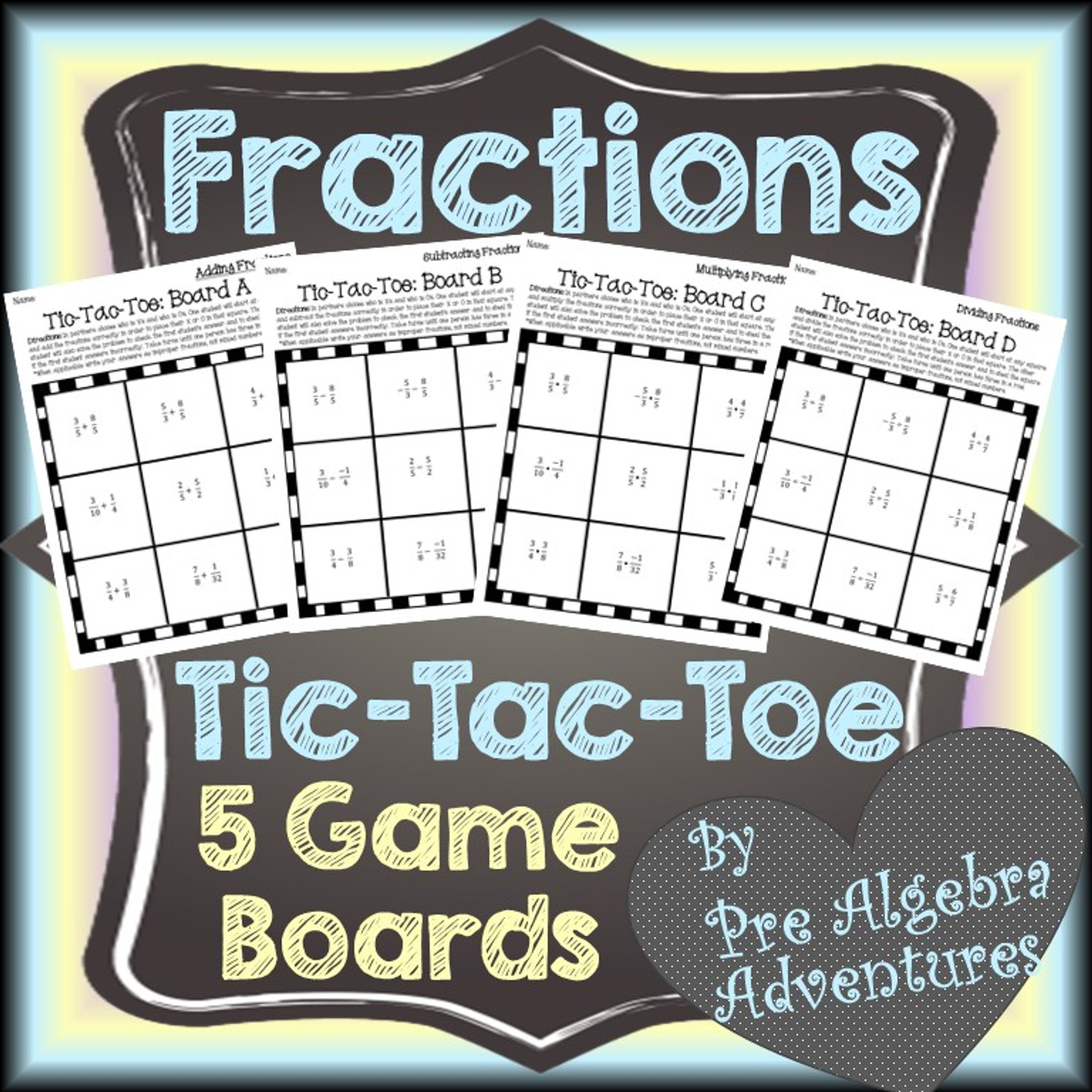 Fractions Tic-Tac-Toe with 5 Game Boards - Amped Up Learning