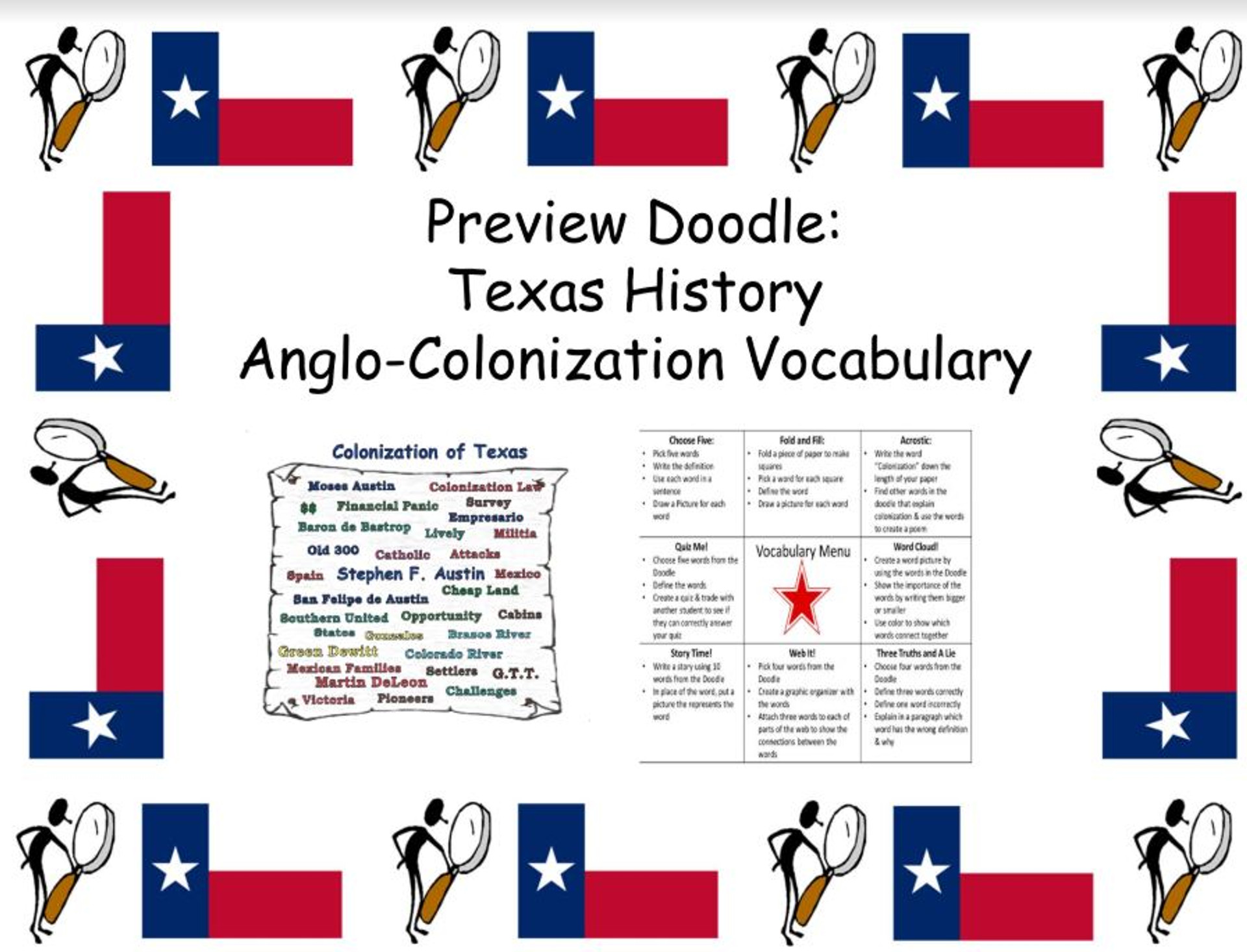 Texas History: Vocabulary Preview Doodle: Colonization - Amped Up Learning