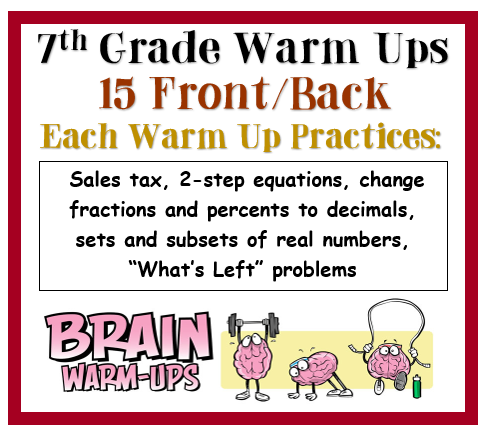 7th Grade Warm Ups Set 6, Two step equations, math warmup, fraction to ...
