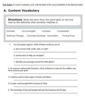 Age of Exploration Vocabulary Distance Learning
