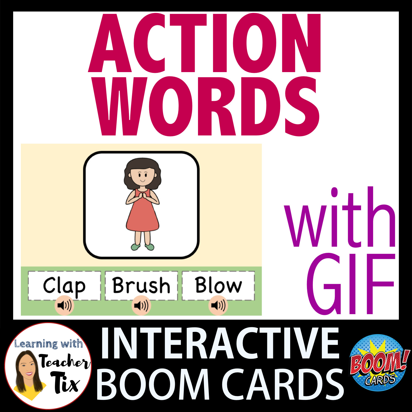 Identifying Action Words with Animated GIF Boom Cards set 1