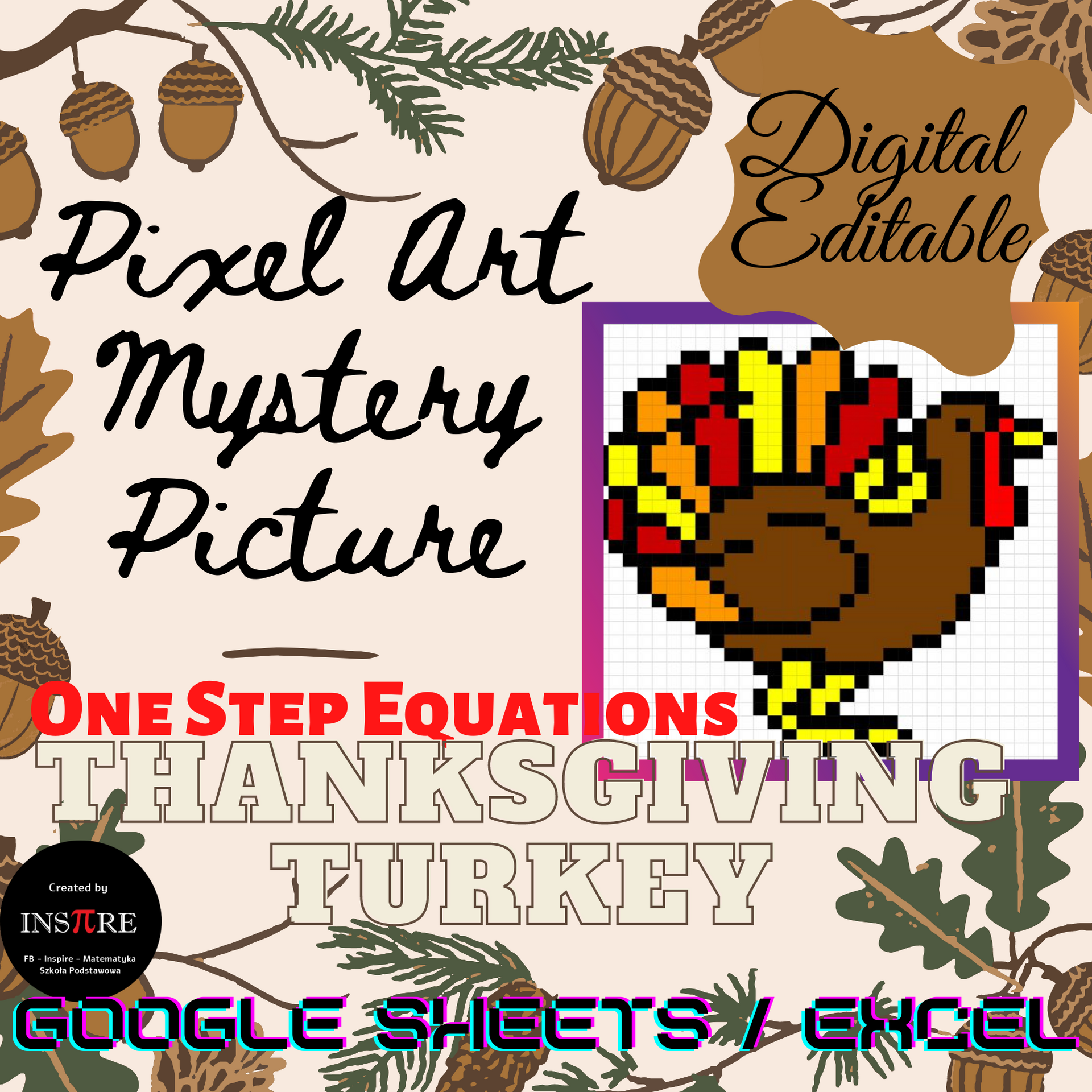 One Step Equations - Thanksgiving turkey Math Pixel Art Mystery Picture ...
