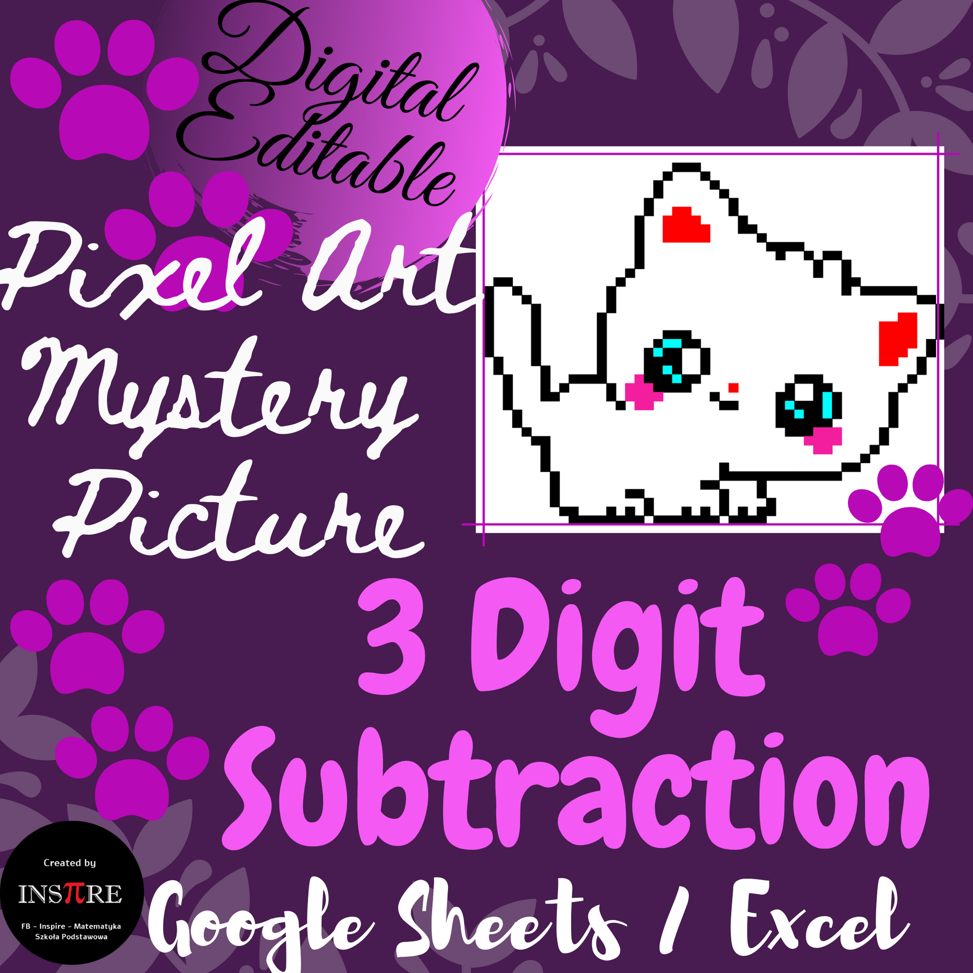 3 Digit Subtraction with Regrouping Cat Math Pixel Art Mystery Picture ...