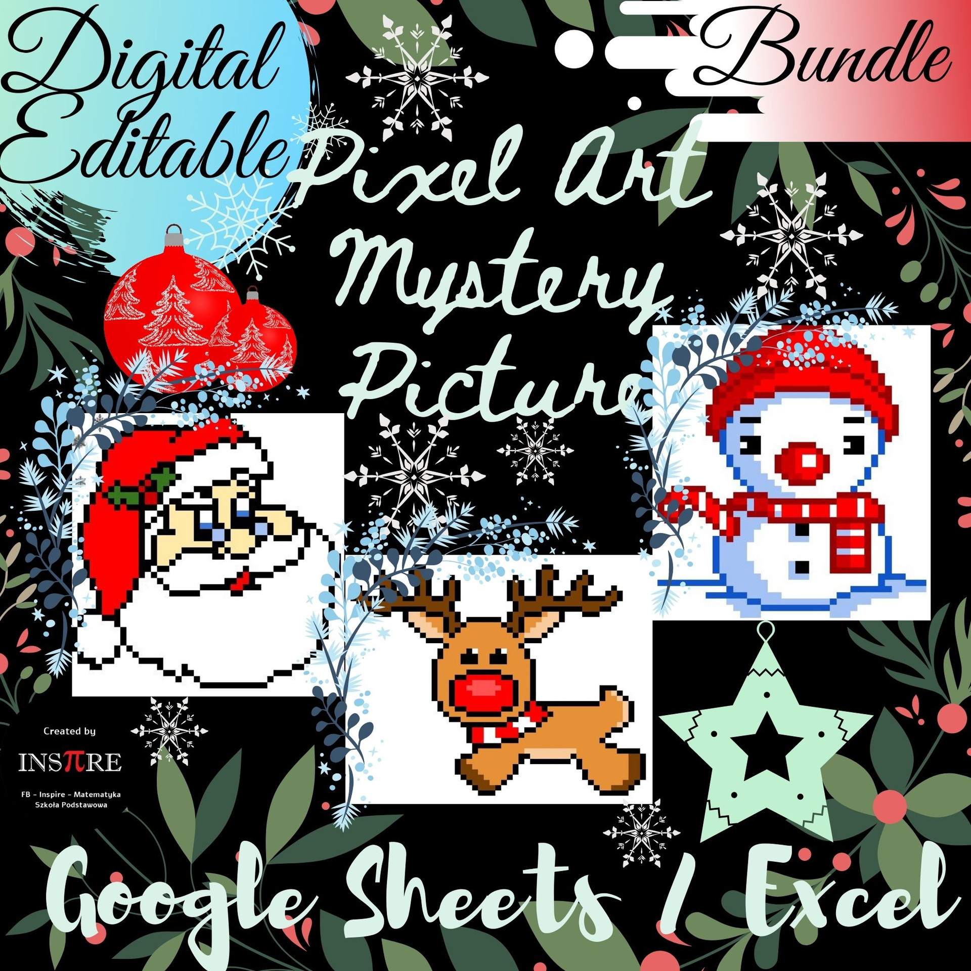 Christmas Santa, Rudolph Reindeer, Snowman Math Pixel Art Mystery ...