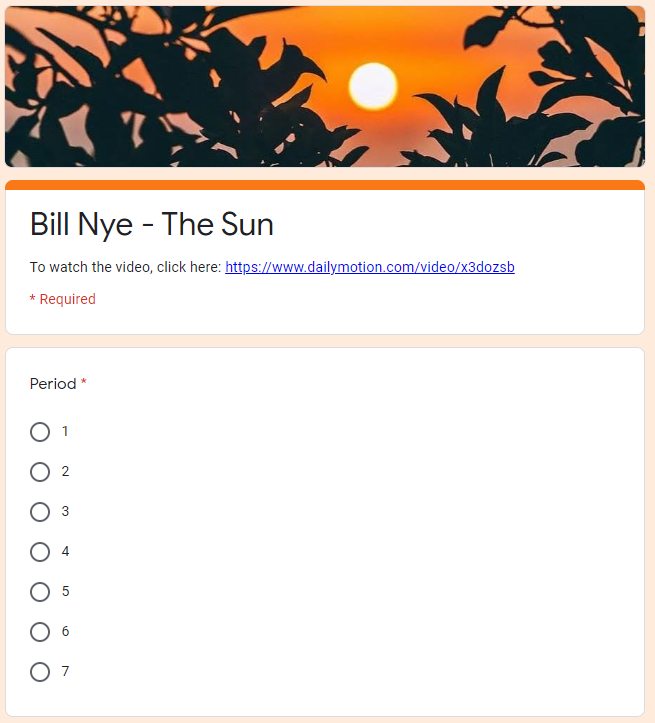 Bill Nye - The Sun Google Form! (Great Distance learning or Sub plans)