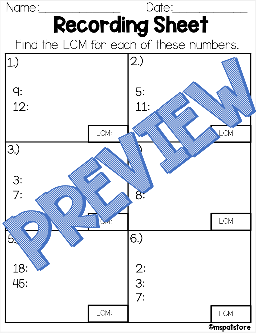 Least Common Multiple LCM-Selfchecking Digital & Printable Activity