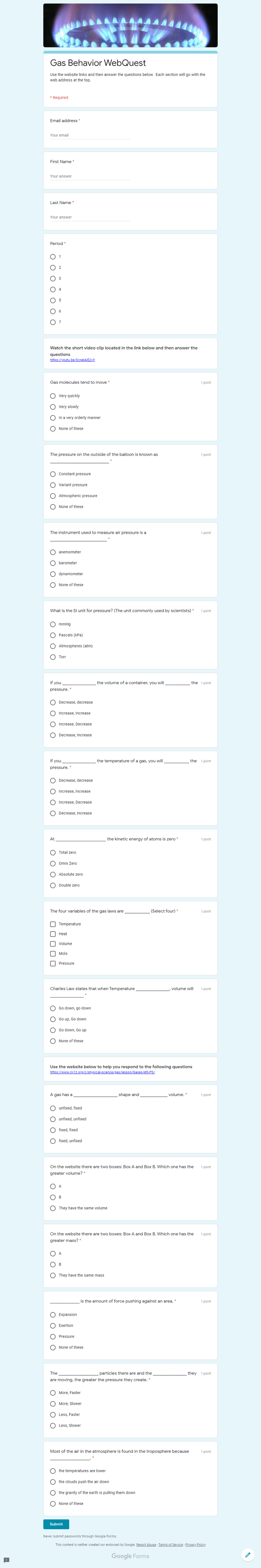 Gas Behavior WebQuest (MS-PS1) Great sub plans or distance learning!