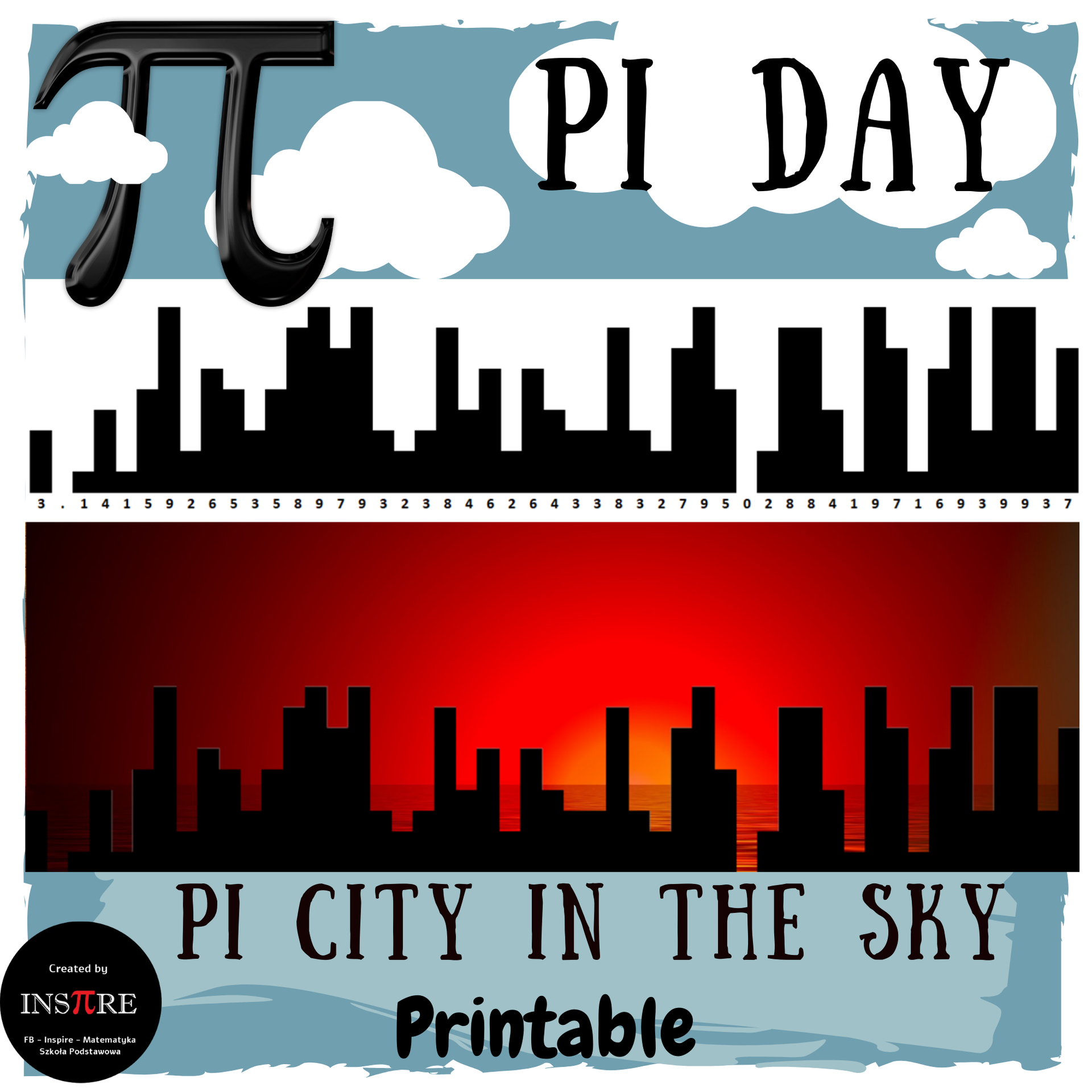FREE Pi City in the sky | Digits Of Pi Skyline | Pi Day Activity PRINTABLE