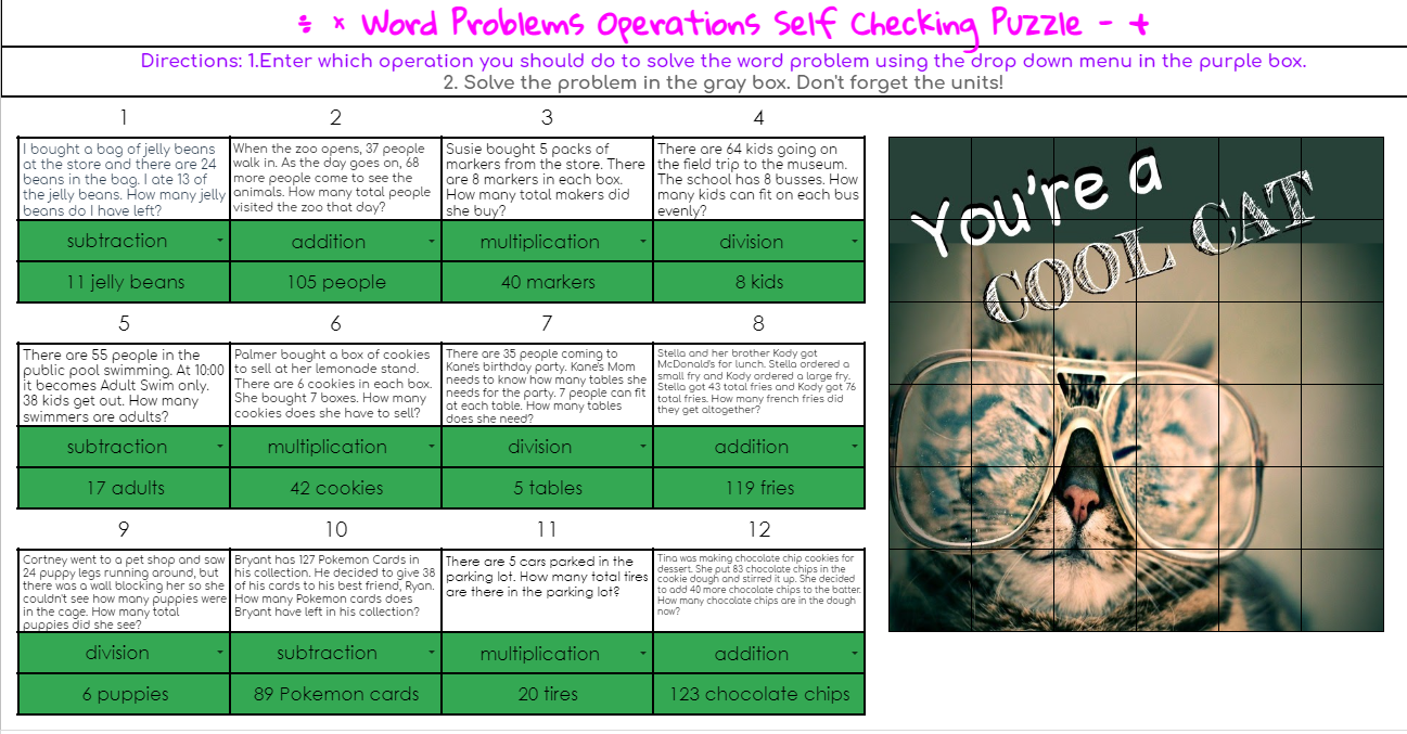 Word Problems- Addition, Subtraction, Division and Multiplication ...
