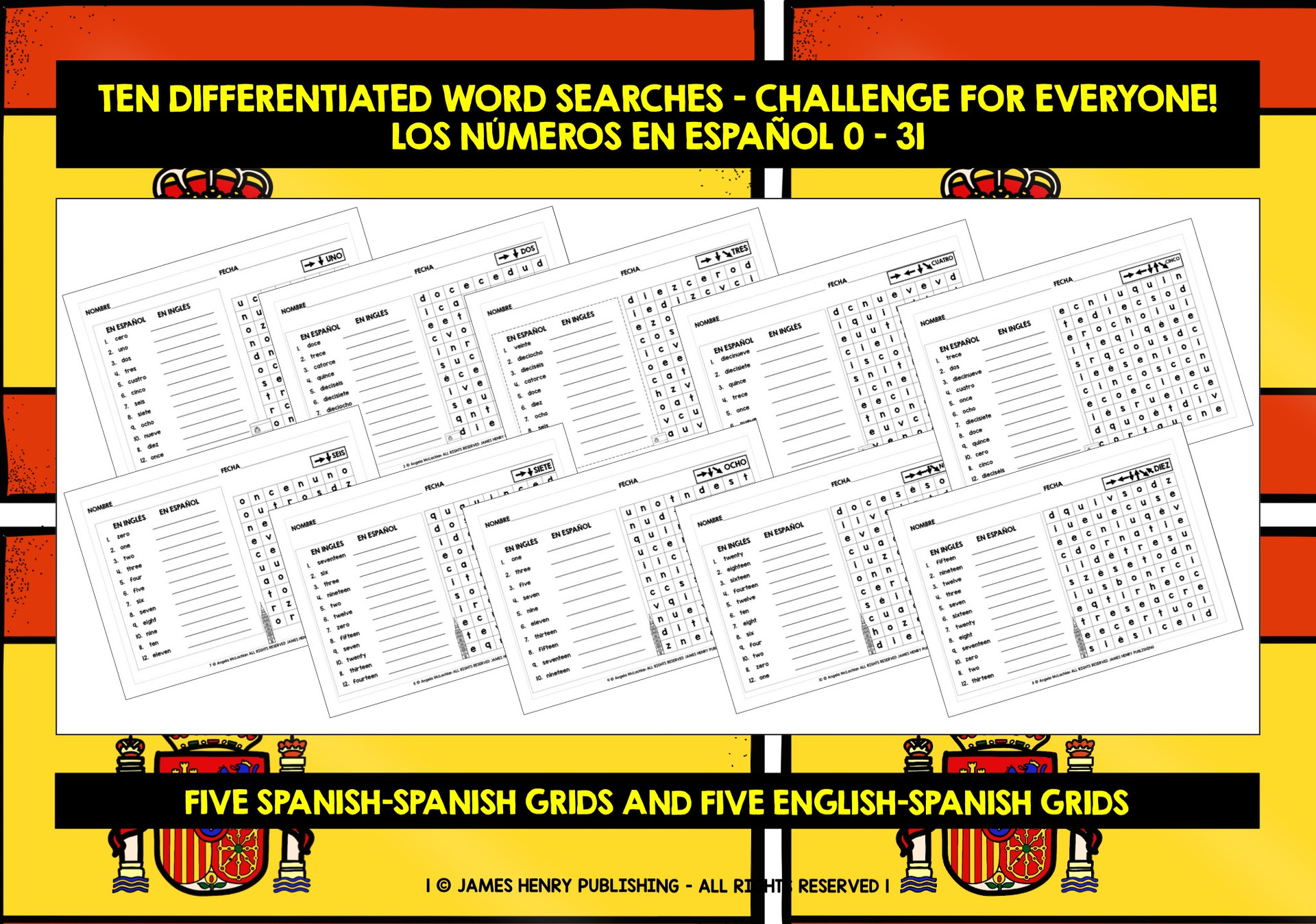 SPANISH NUMBERS 0-20 WORD SEARCHES