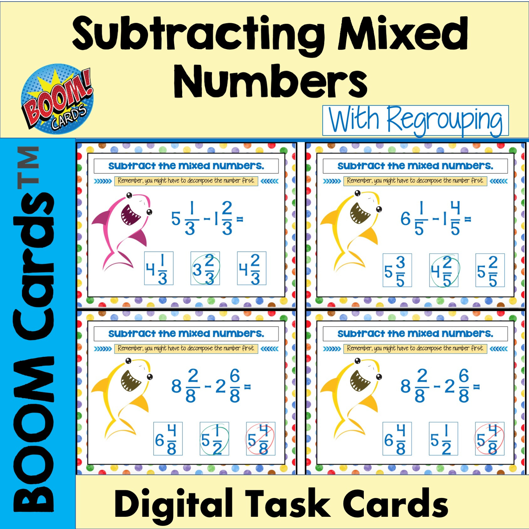 Subtracting Mixed Numbers Boom Cards