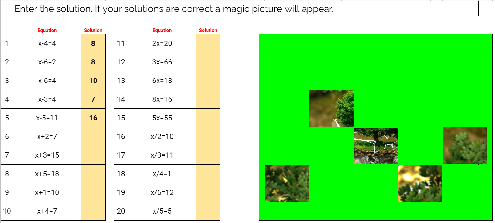 Earth Day Solving One Step Equations Pixel art Activity No Negatives