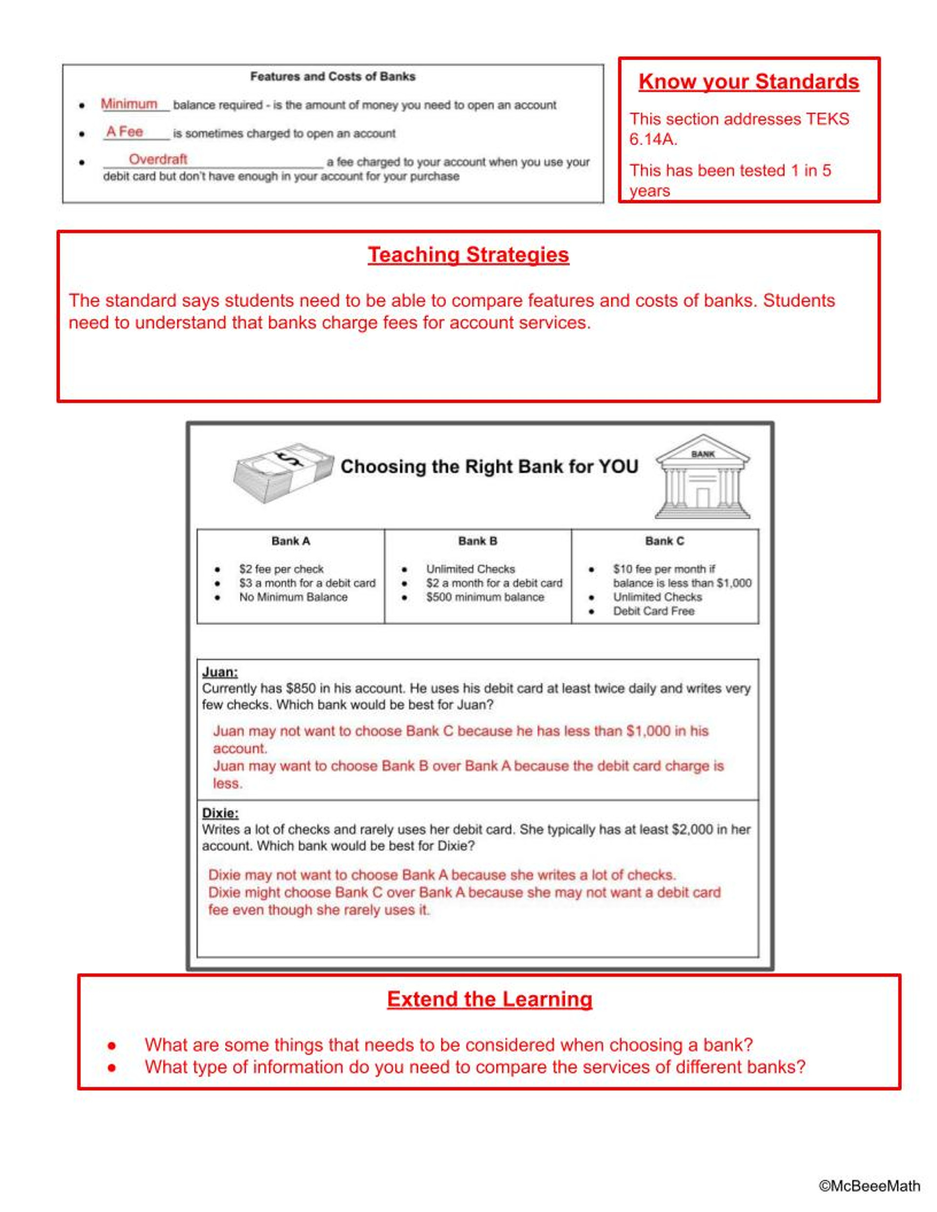 Personal Financial Literacy - 6th grade math