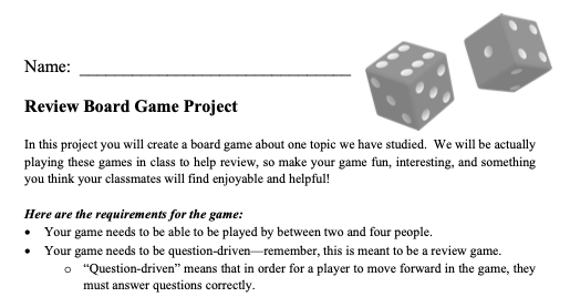 Student-Created Board Games: A Review Project with Rubric