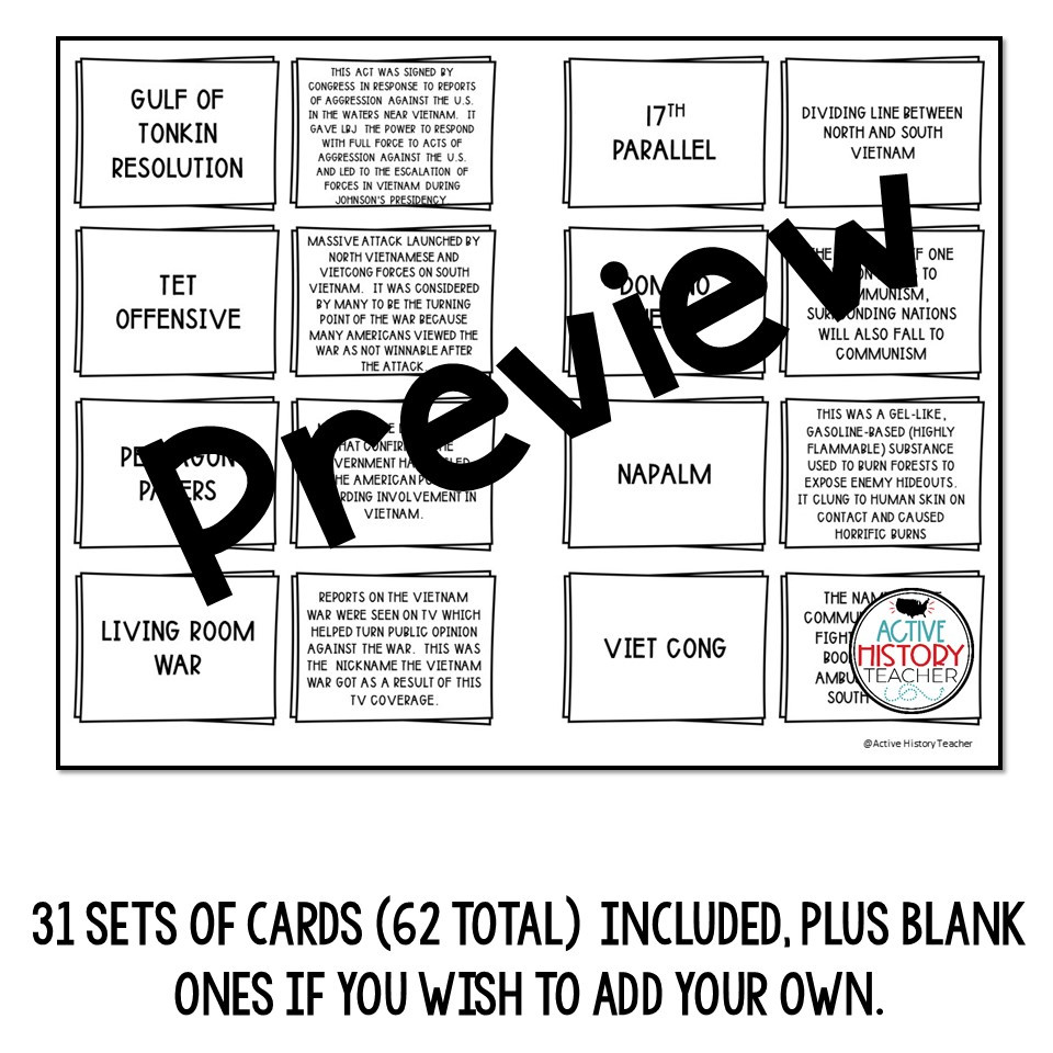 Vietnam Era Activity Vocabulary Matching Hands-On EOC Review