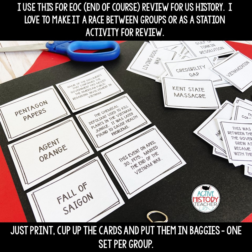 Vietnam Era Activity Vocabulary Matching Hands-On EOC Review