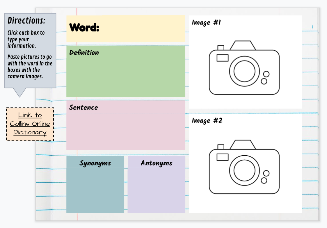 Digital Vocabulary Journal Template | Google Drive