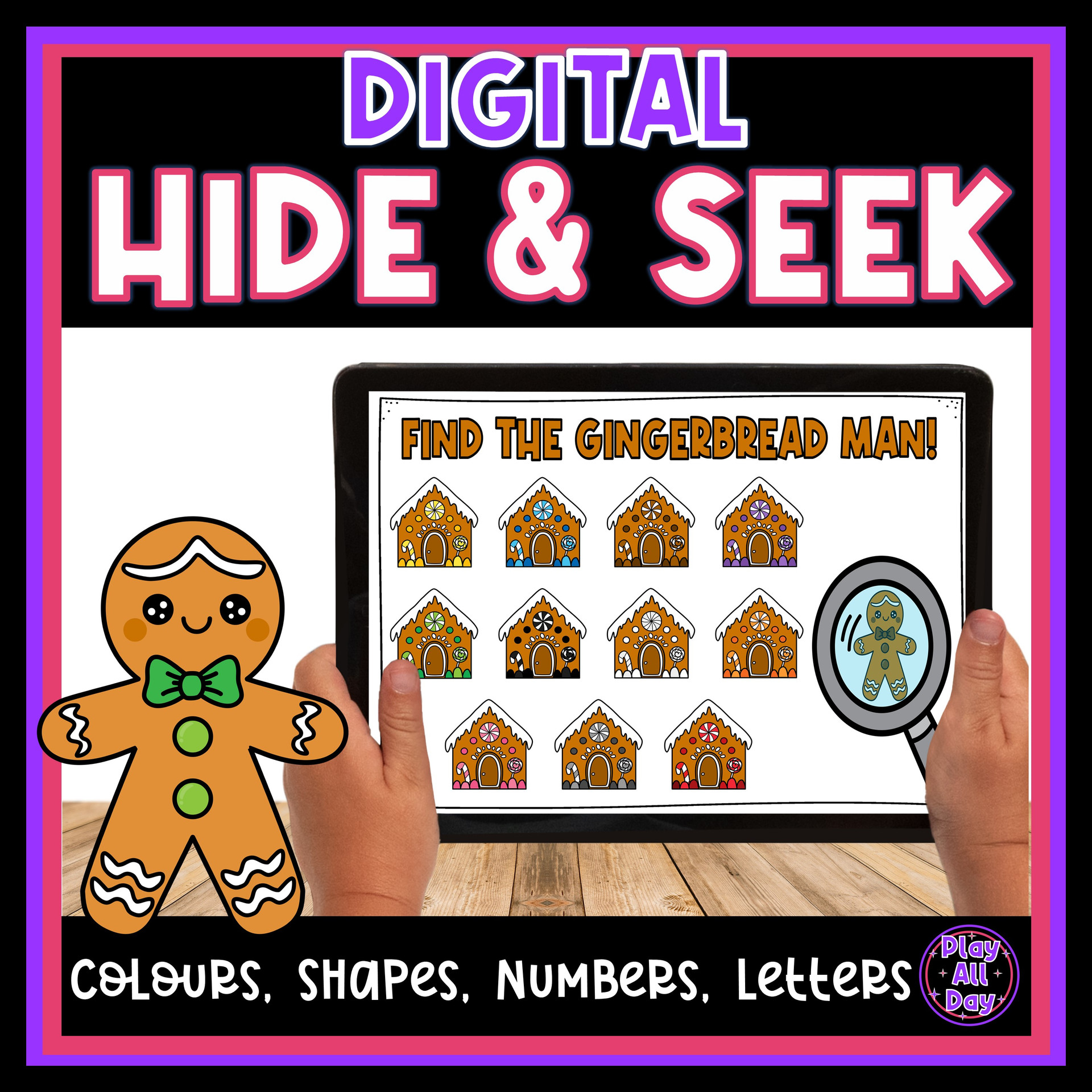 Digital Hide & Seek | Find the Gingerbread Man | Letters Numbers Shapes ...