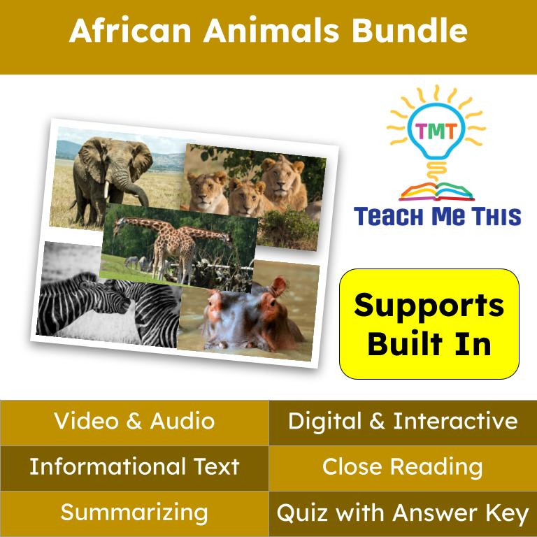 African Animals Informational Text Reading Passage and Activities BUNDLE