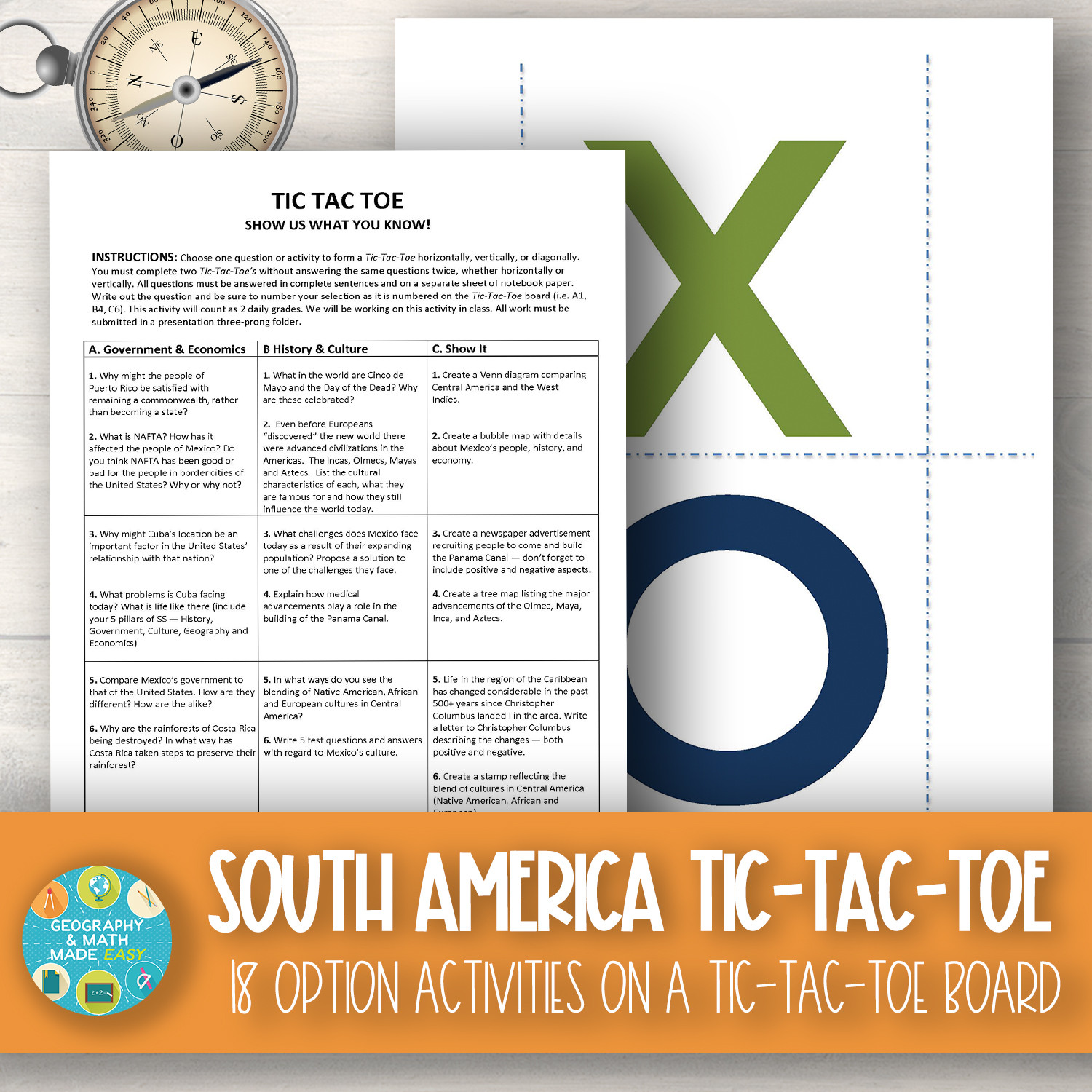 South American Geography: TIC TAC TOE: Show Us What You Know!