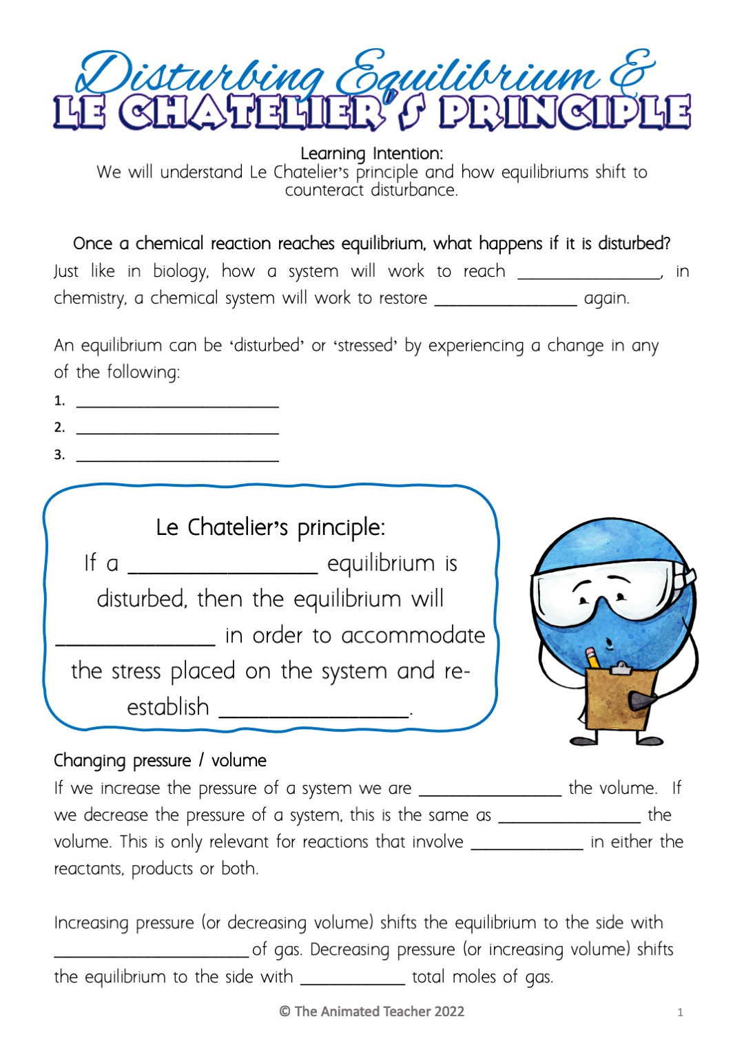 Le Chatelier’s Principle Worksheets