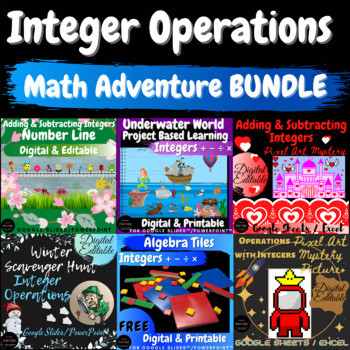 Math Bundle Integer Operations Project PBL Escape Room Pixel Art ...