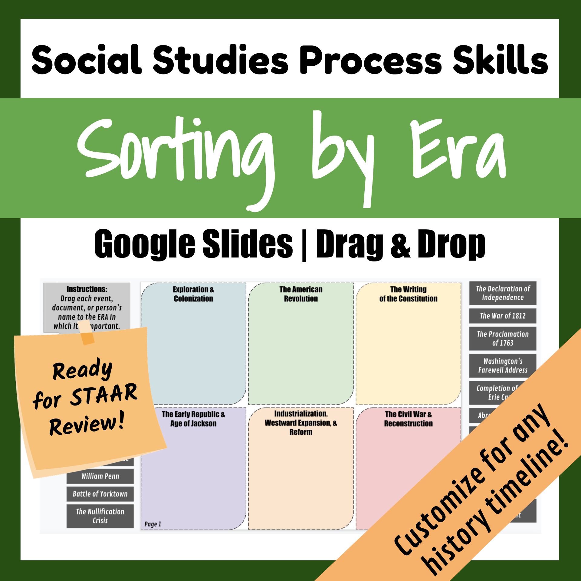 Sorting by Eras Review Activity | STAAR Review | Social Studies Process ...