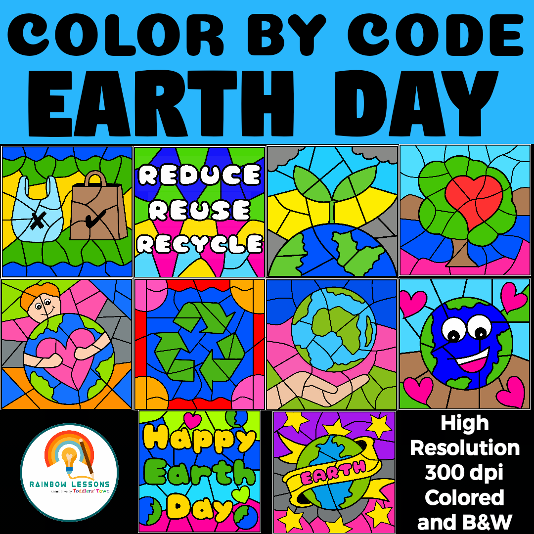 Earth Day Color By Code Clipart | Earth Day Coloring | Earth Day Clipart