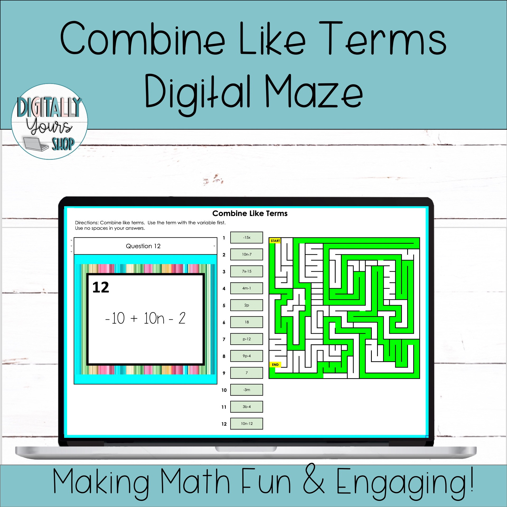 Combine Like Terms Digital Maze