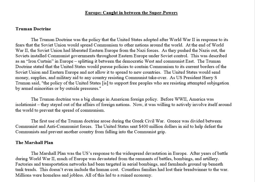 Cold War Debate Activity